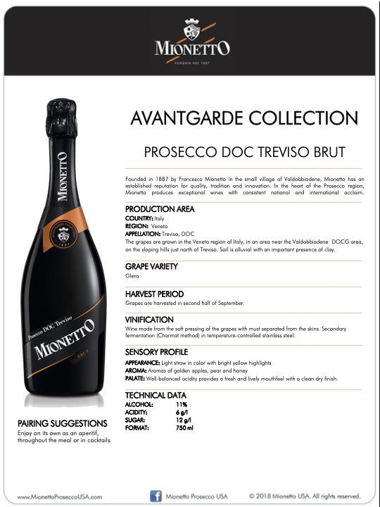 Mionetto Avantgarde Prosecco Brut Tech Sheet - Freixenet Mionetto ...